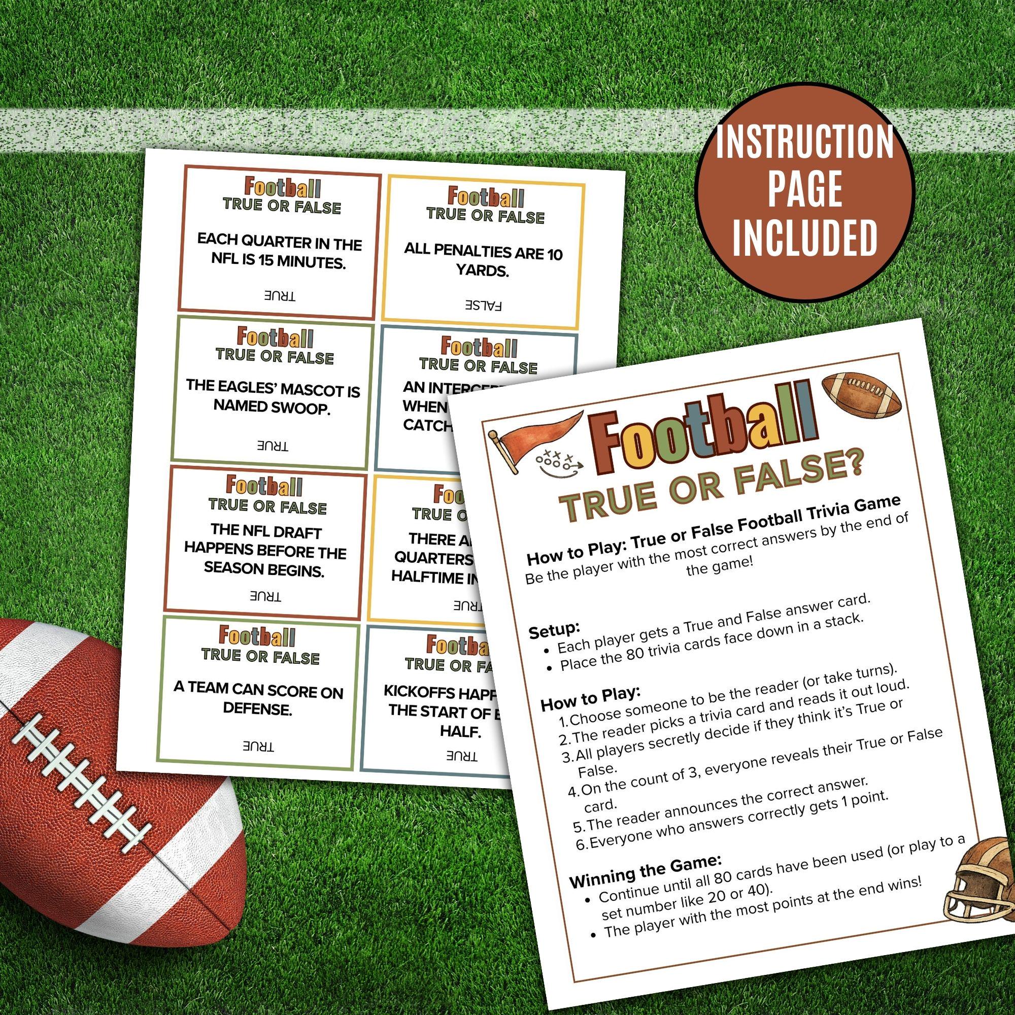 Football True or False Trivia Game, Printable Football Party Game for ...