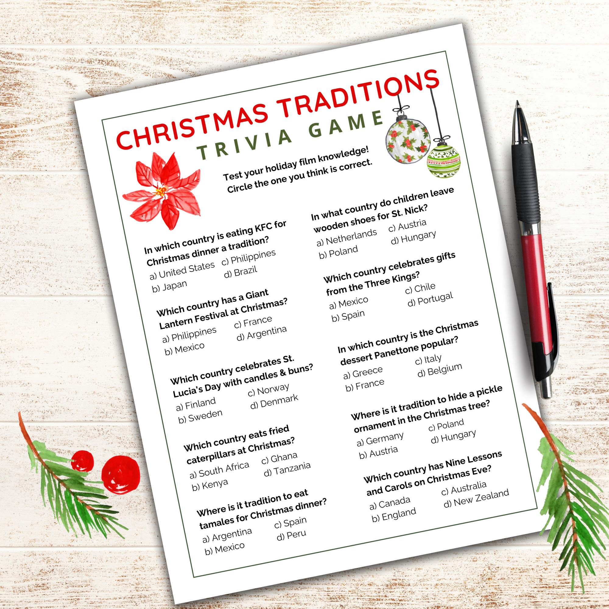 Christmas Traditions Trivia Game, Christmas Around the World Quiz ...