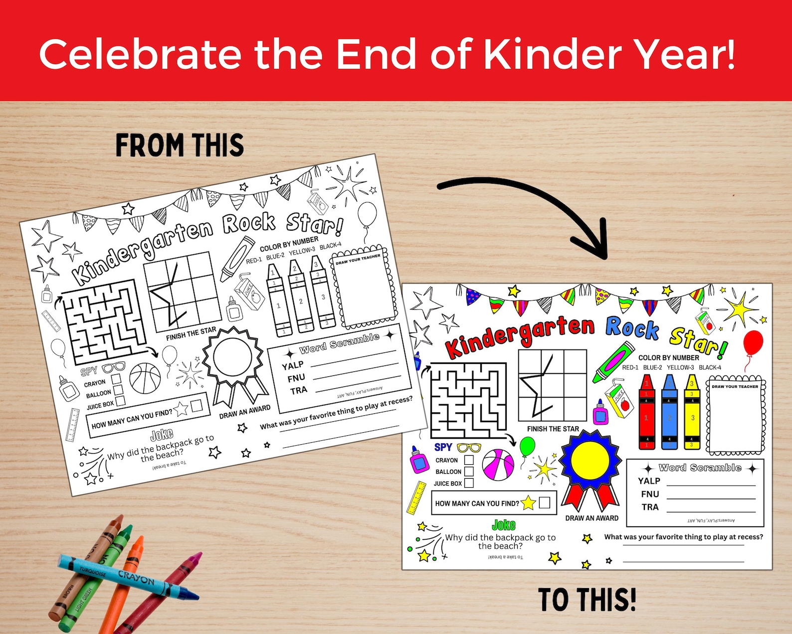 Kindergarten End of Year Printable Placemats for Kids, Last Day of ...