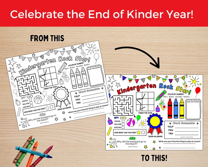 Kindergarten End of Year Printable Placemats for Kids, Last Day of ...
