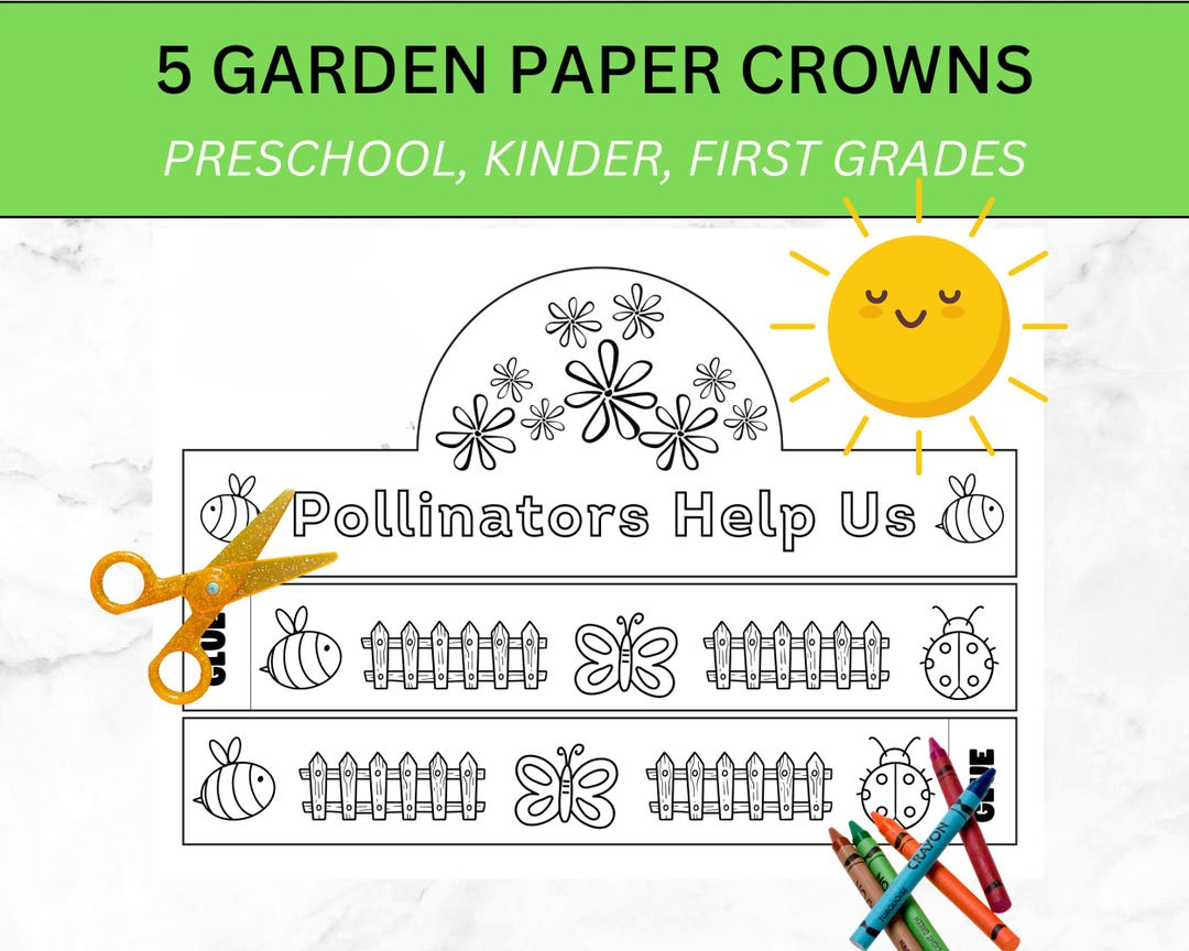 5 Garden Printable Crown Headband Spring Coloring Craft and Activity ...