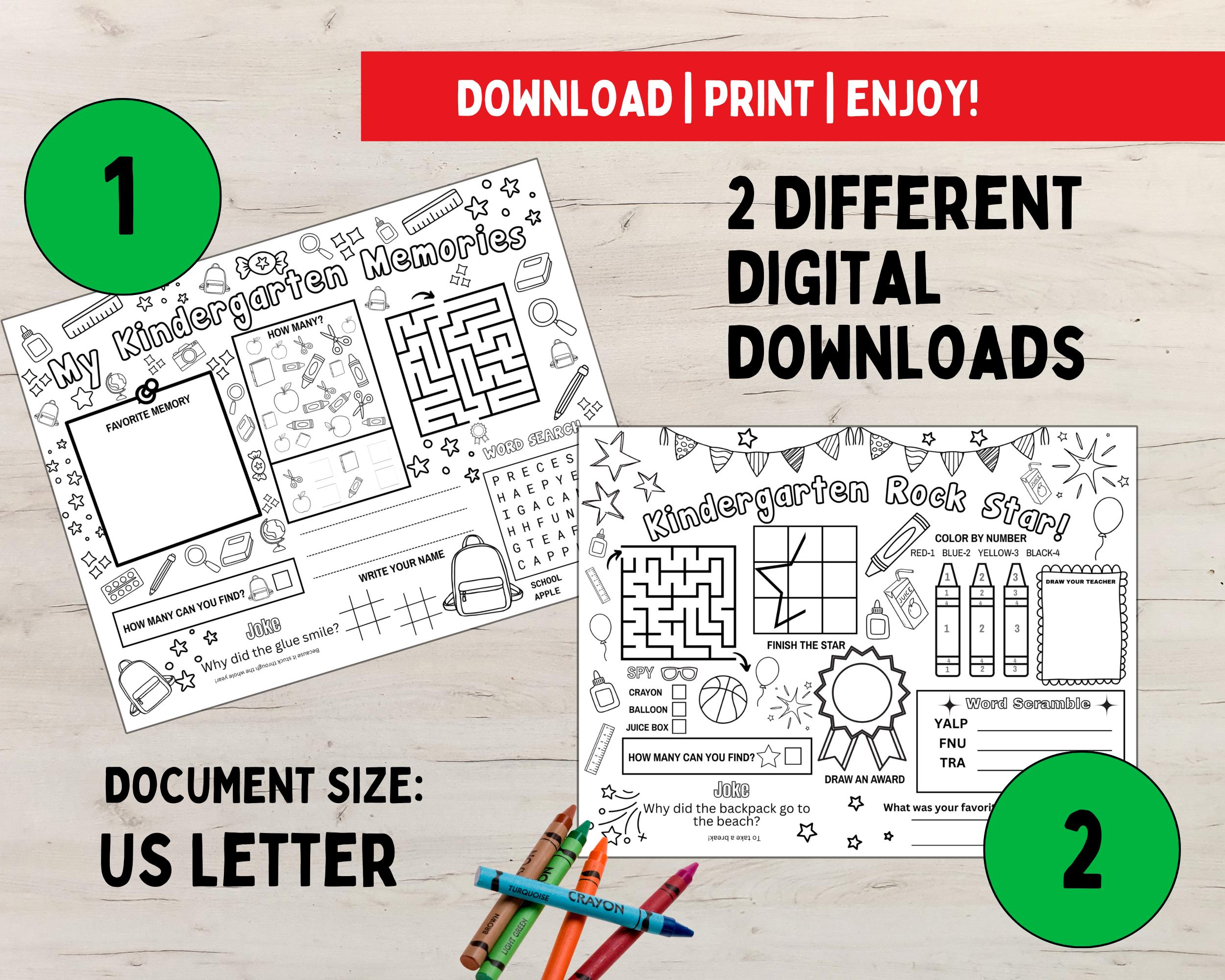 Kindergarten End of Year Printable Placemats for Kids, Last Day of ...