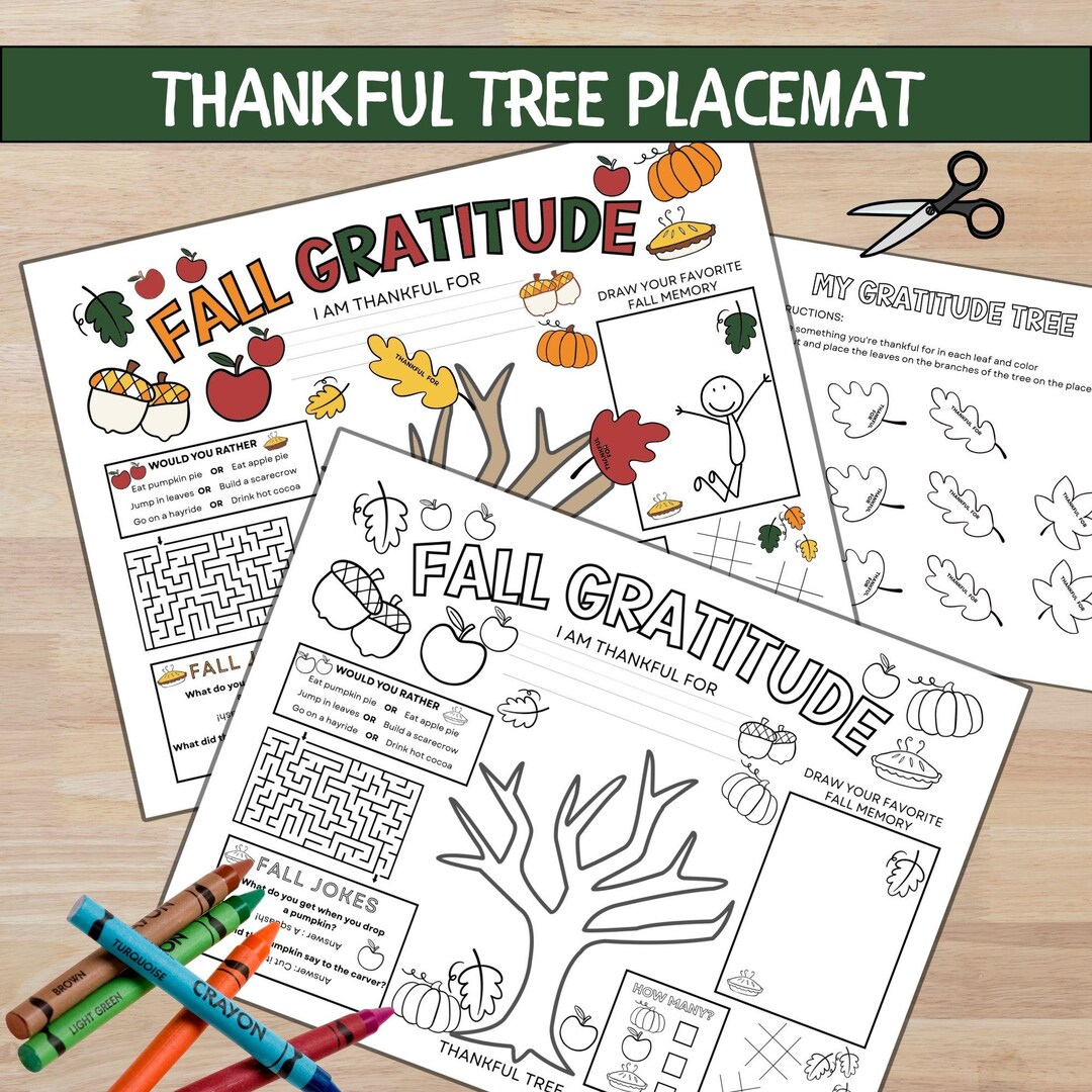 Gratitude Activity Placemat Printable, Fall Table Activity for Kids ...
