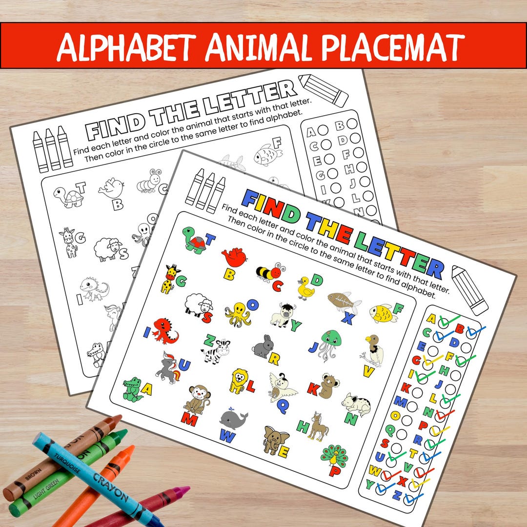 Alphabet Animal Coloring Placemat – Printable Preschool Activity | A-Z ...