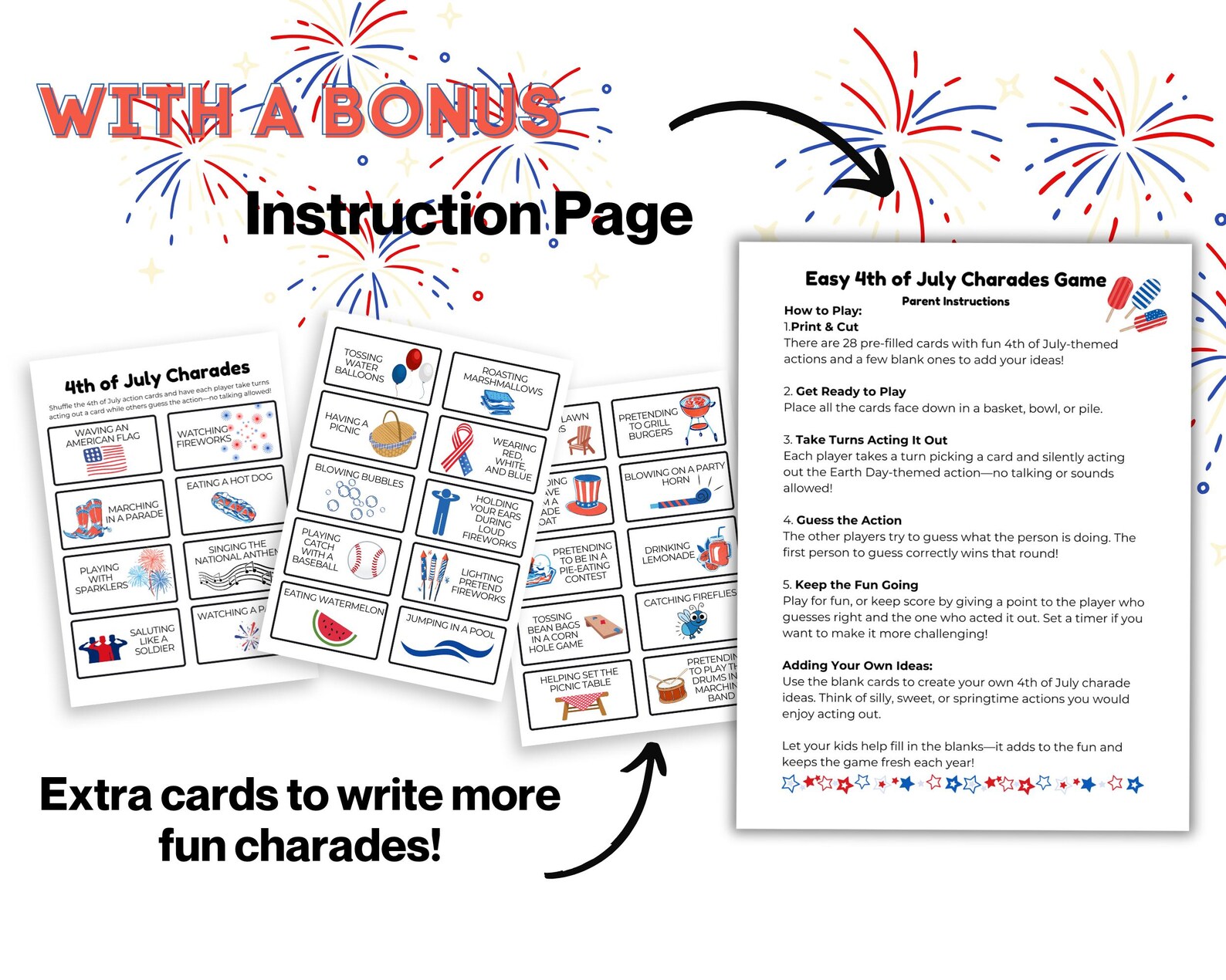 4th of July Charades Game Printable, Fun Independence Day Activity ...
