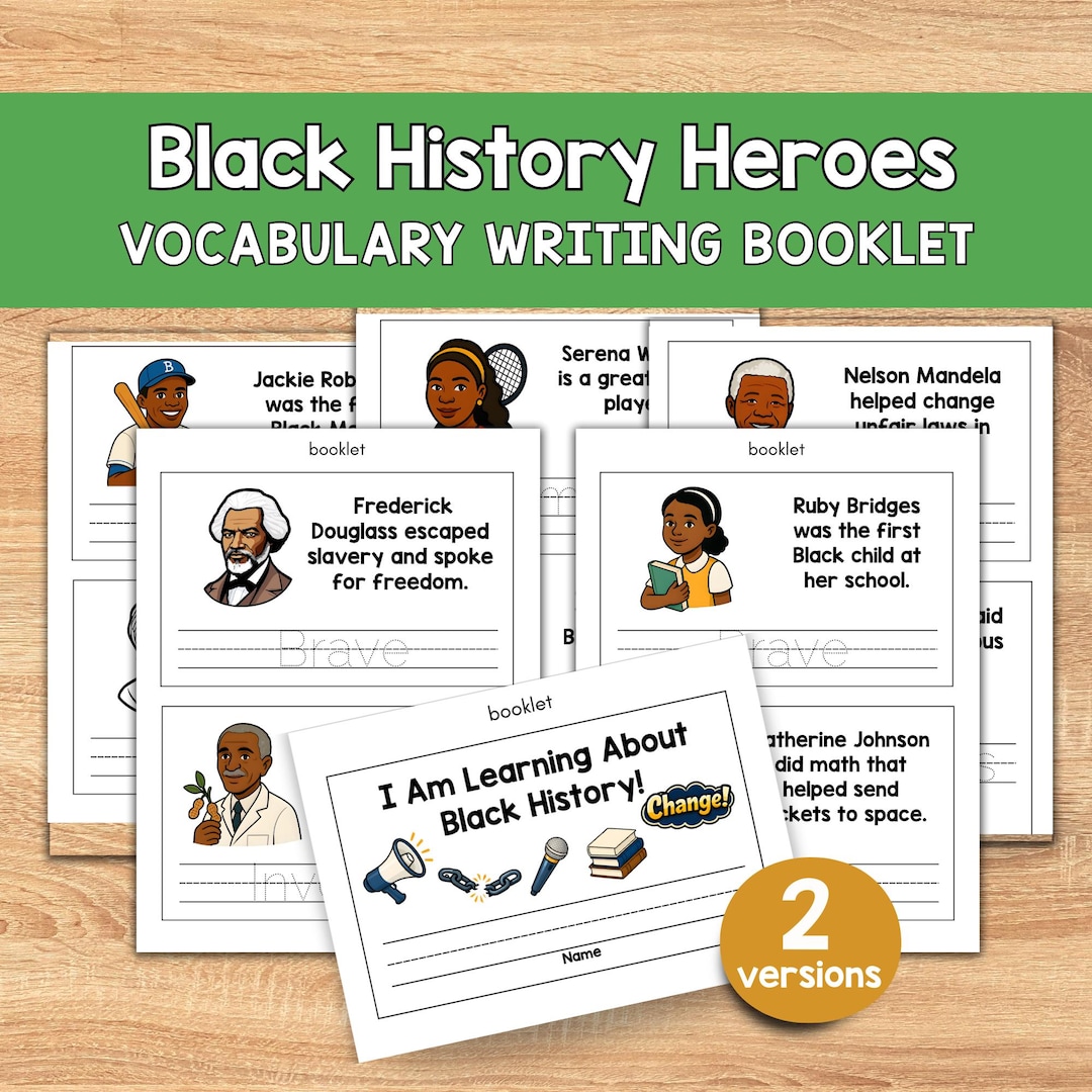 Black History Month Writing Booklet for Kids, Printable Vocabulary ...