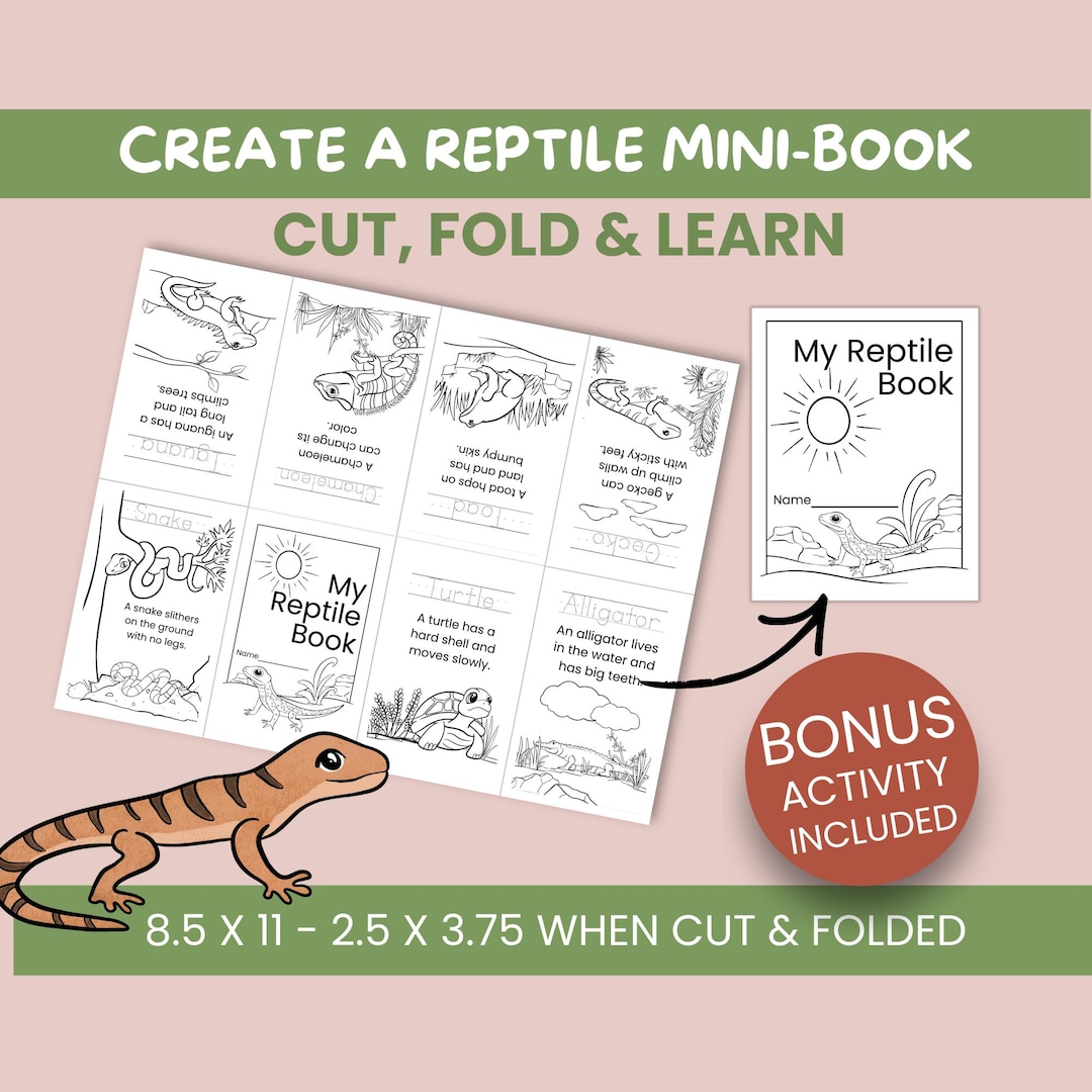 Reptile Mini Book Printable PDF | Cut and Fold Activity | Kindergarten ...