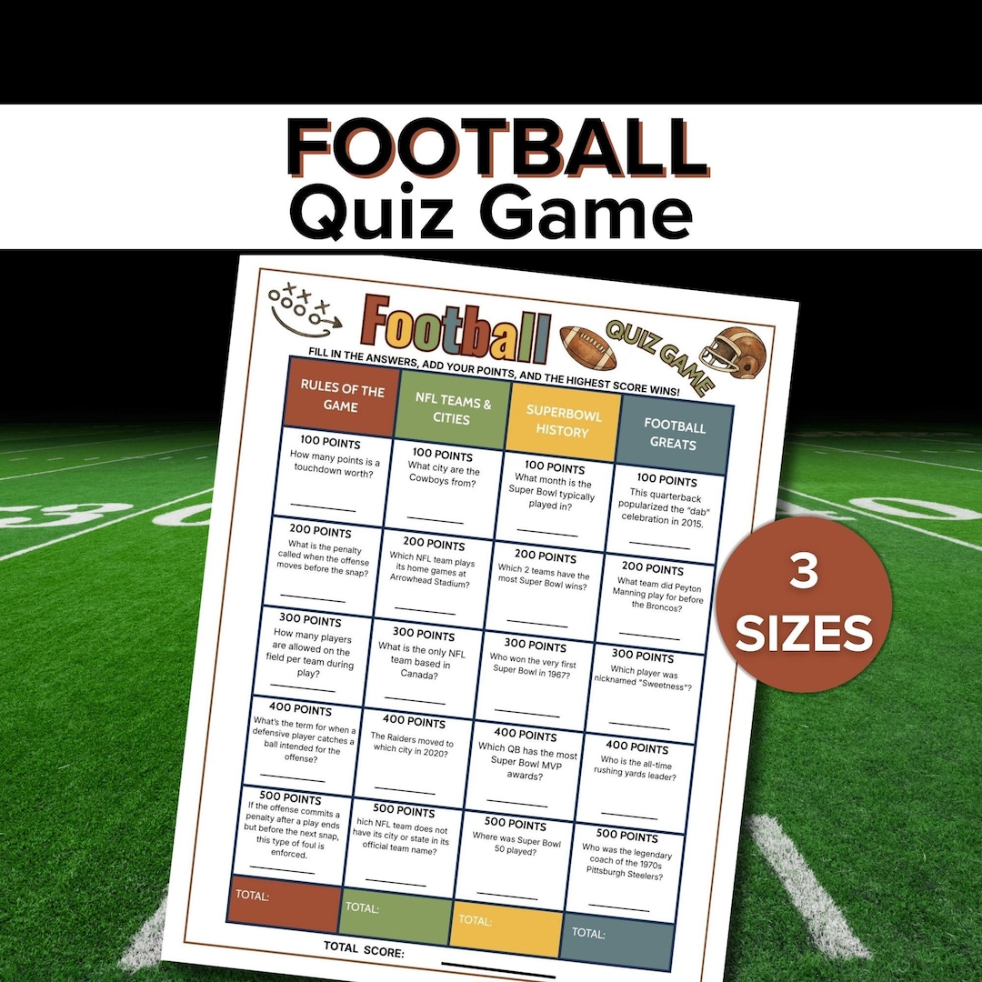 Football Quiz Game Printable - Game Day Trivia PDF, Super Bowl Party ...