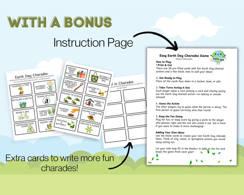 Easy Earth Day Printable Charades Game, Instant Download- 8.5 X 11 and ...