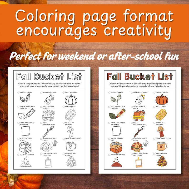 Kids' Fall Bucket List Printable - Autumn Activities for Kids - Color ...