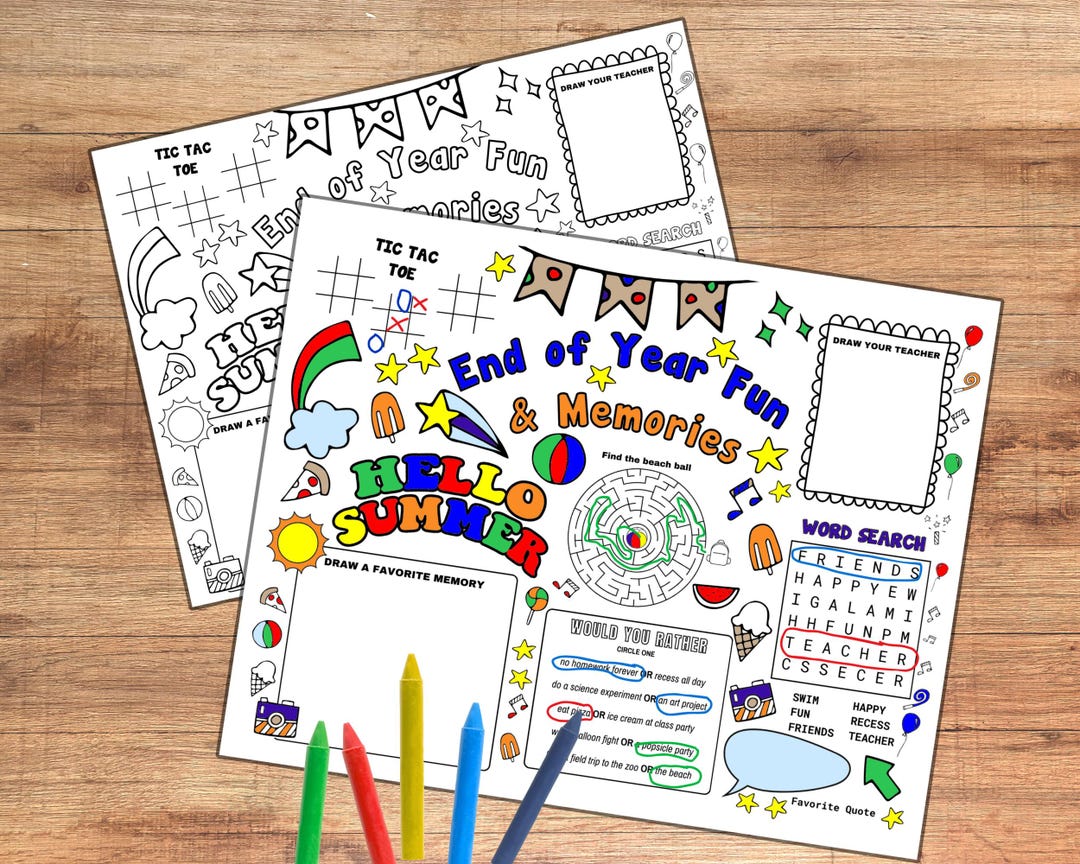 End of the School Year Printable Placemat for Kids, Last Day of School ...