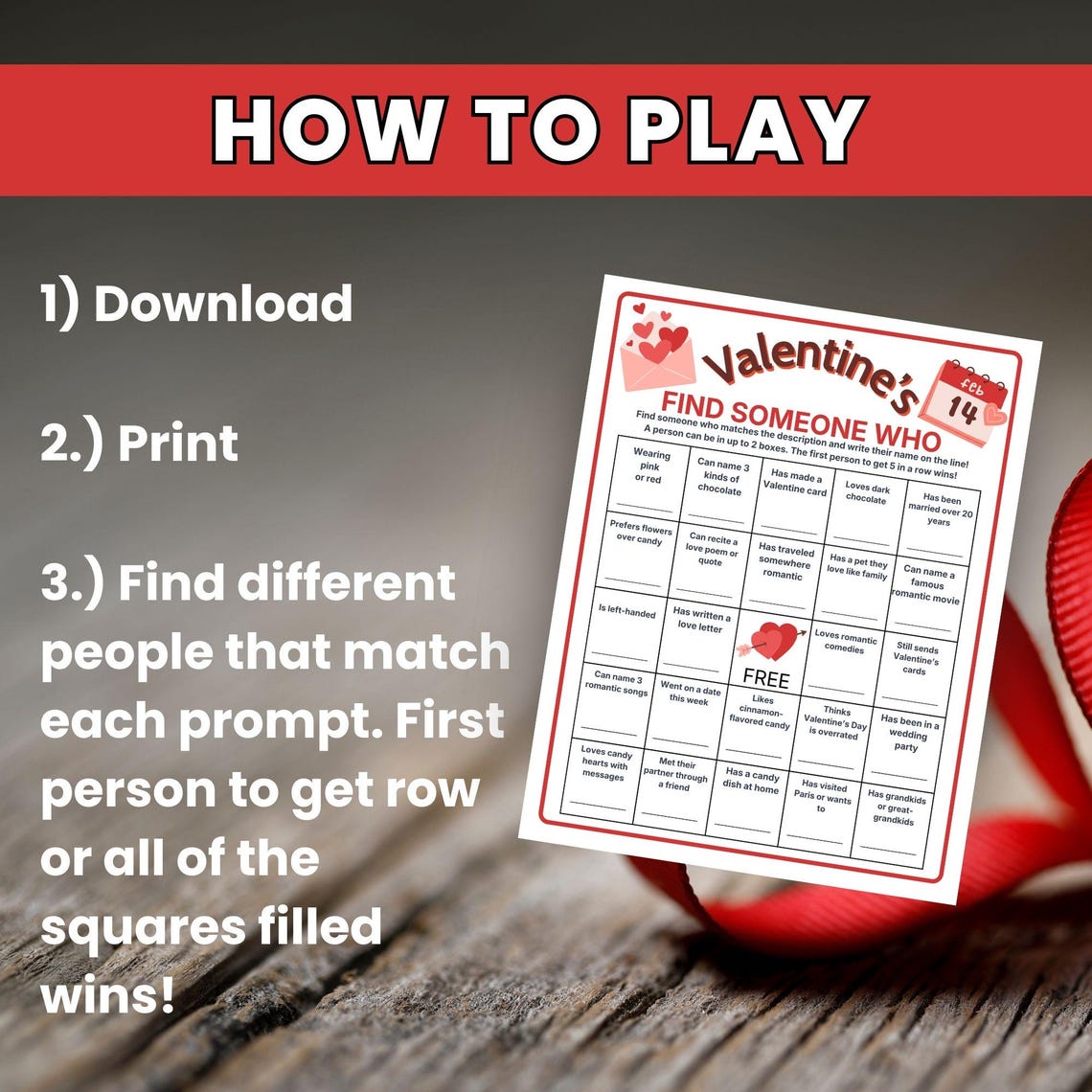 Valentine’s Day Find Someone Who Game, Ice Breaker Bingo, Find the ...