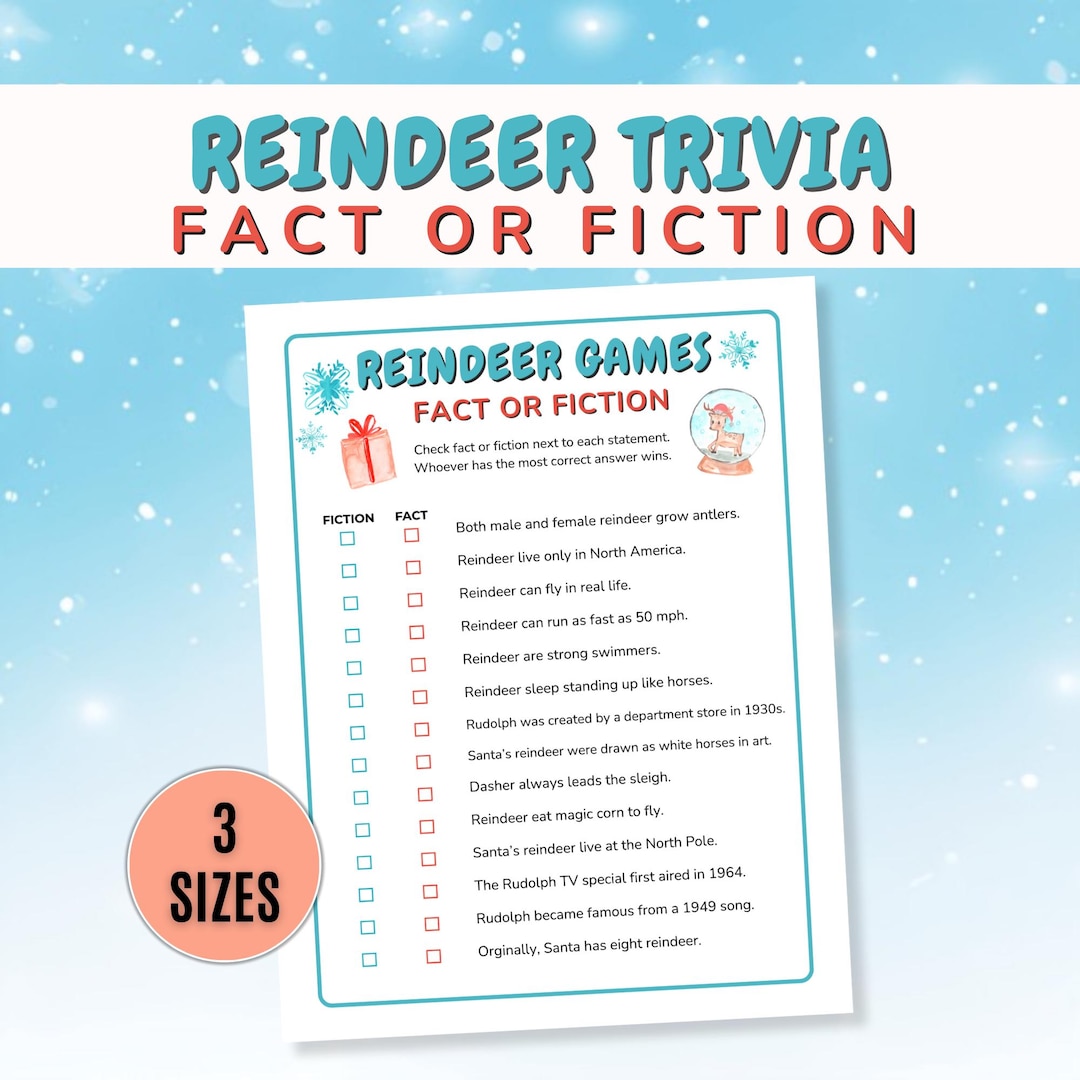 Reindeer Christmas Fact or Fiction Game, Holiday Family Game, Fun ...