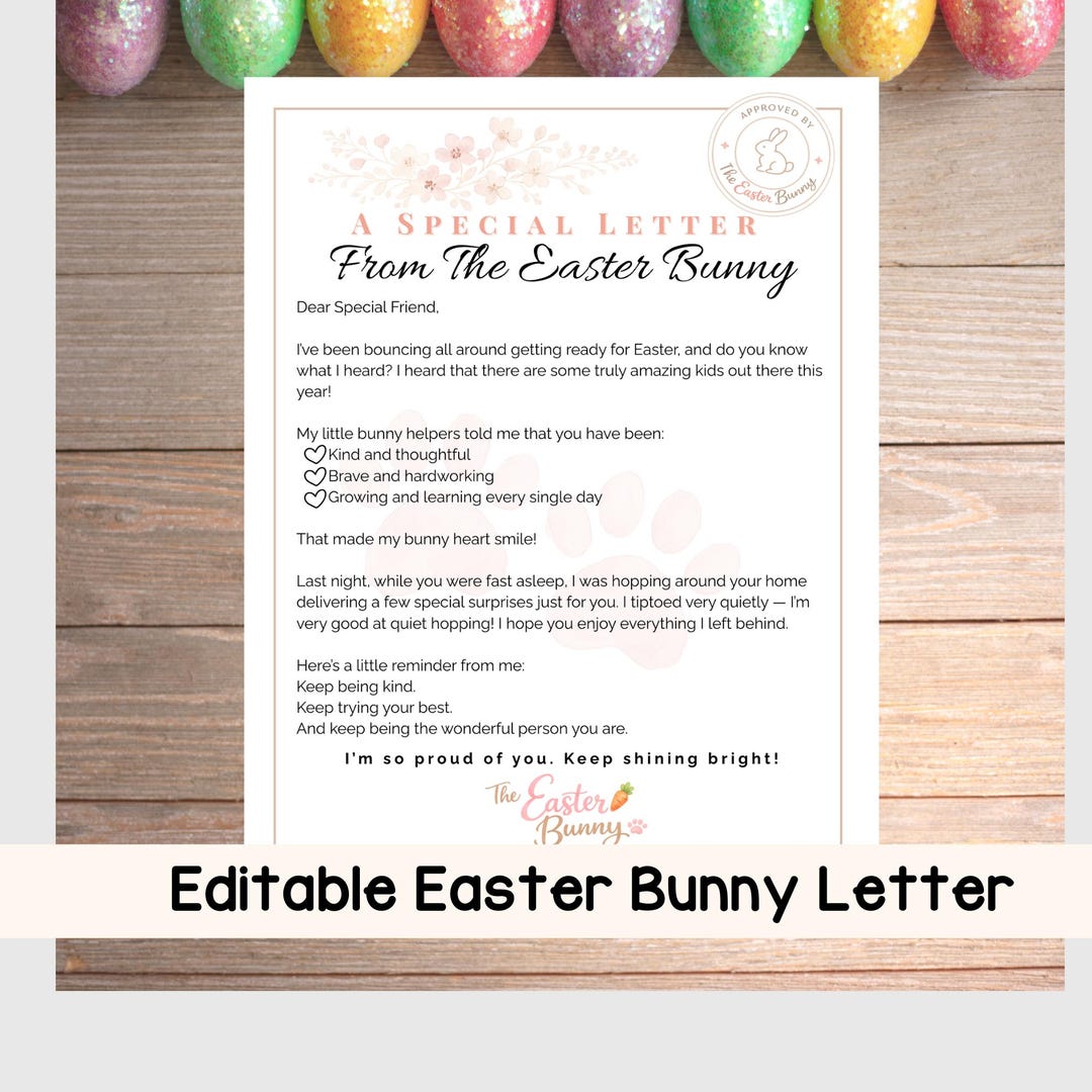 Editable Easter Bunny Letter Printable, Personalized Easter Letter From ...