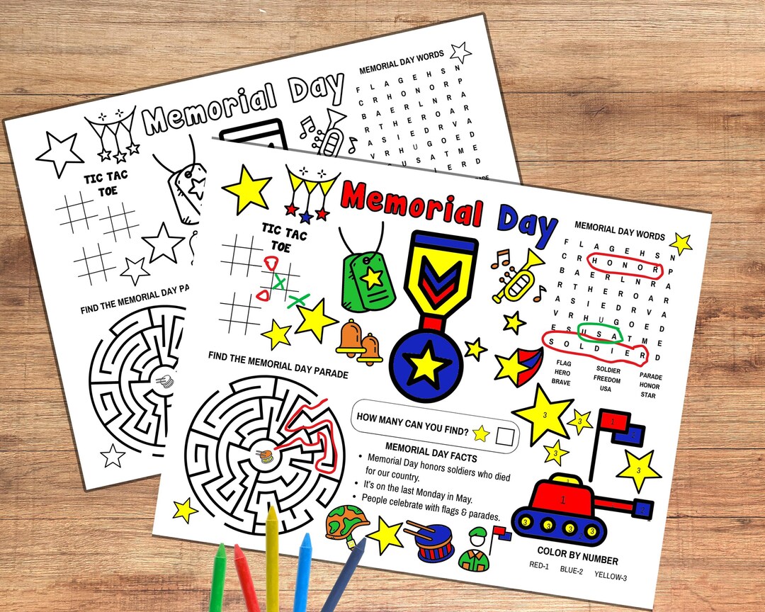 Memorial Day Activity Placemat for Kids – Printable Placemat Word ...