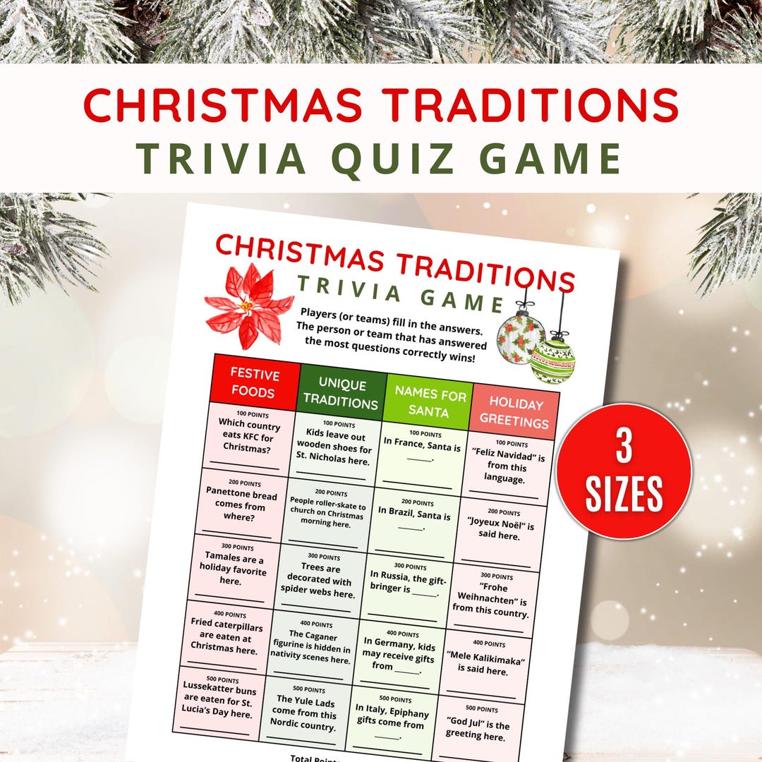 Christmas Trivia Quiz Traditions Around the World, Holiday Quiz Game ...