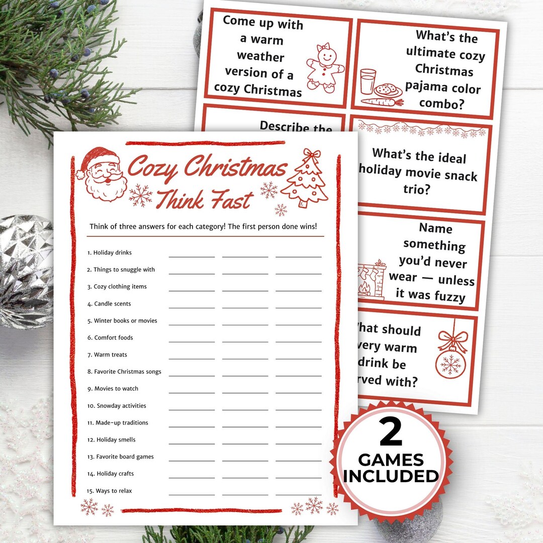Cozy Christmas Think Fast Game, Nostalgic Printable Holiday Party Game ...