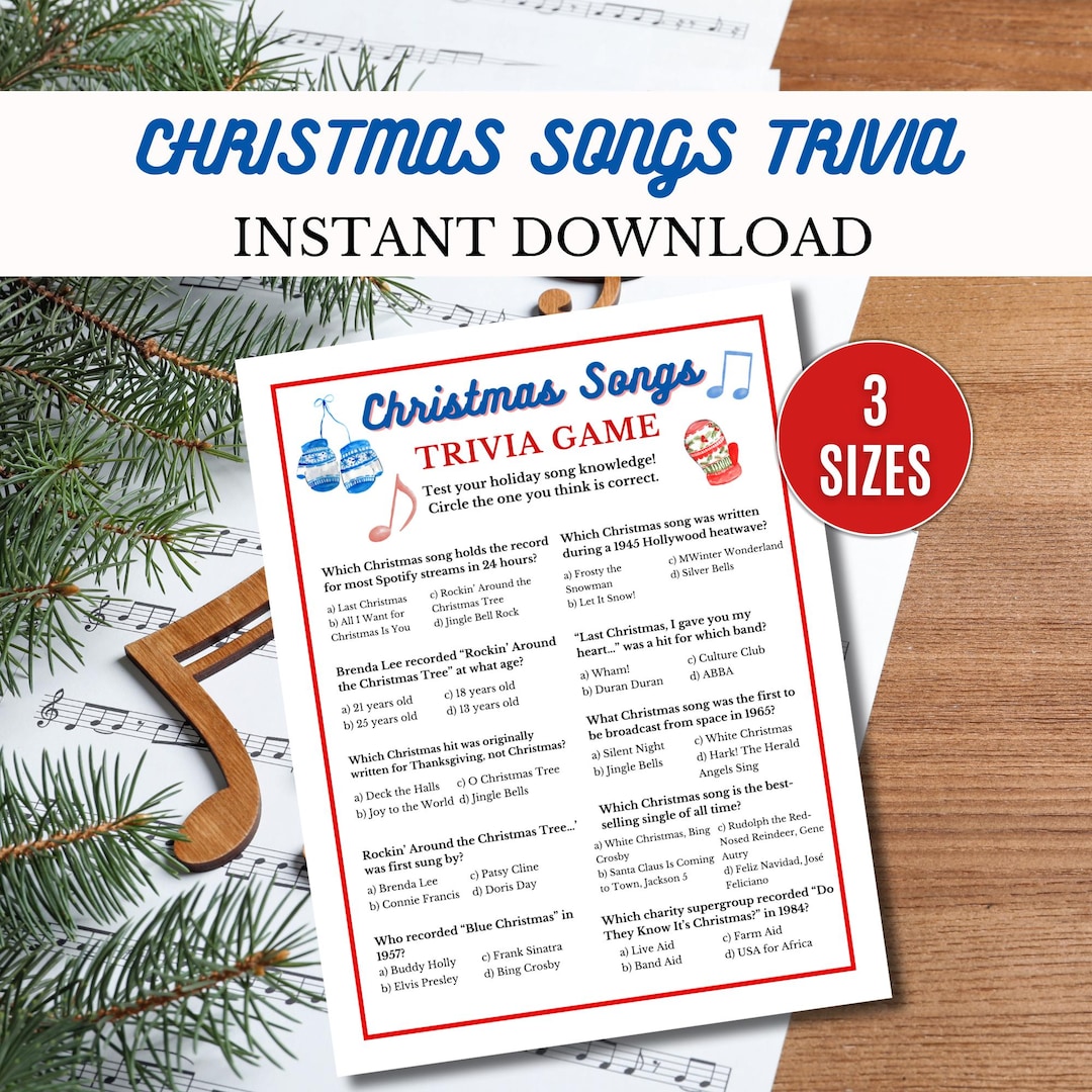 Christmas Songs Trivia Game, Printable Xmas Music Quiz, Holiday Lyric ...