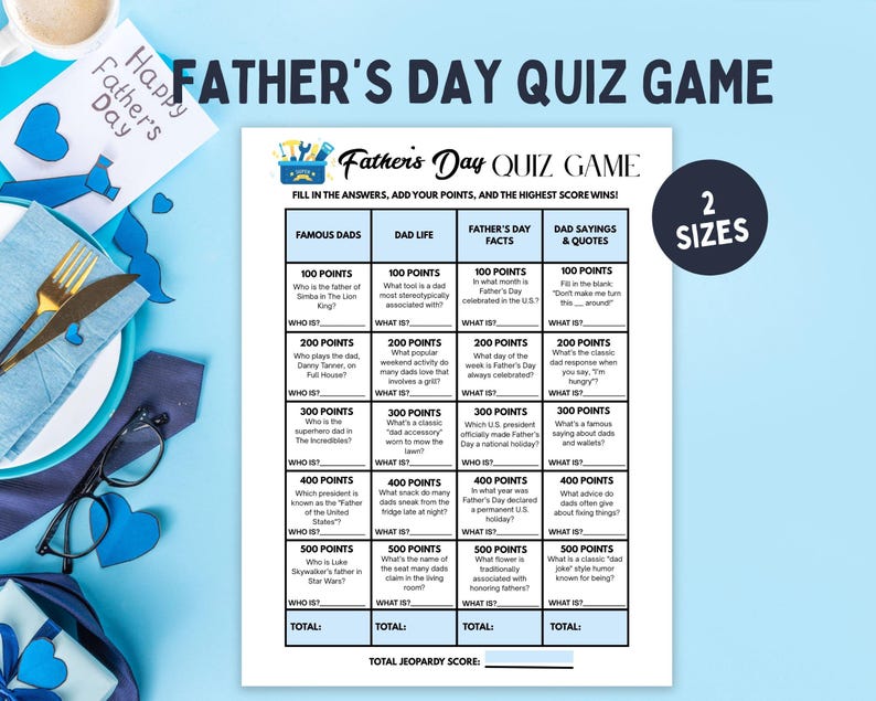Printable Father’s Day Quiz-style Trivia Game, Fun Father’s Day ...