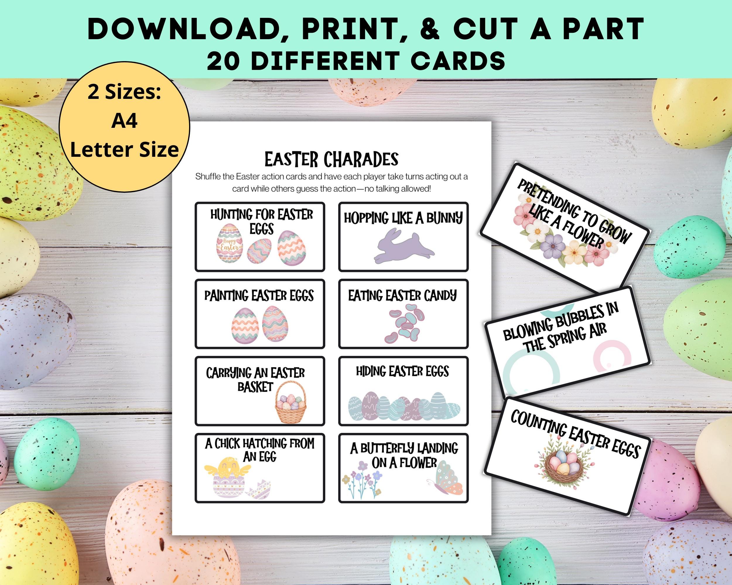 Easy Easter Charades Game for Kids, 20 Printable Cards With Instruction ...
