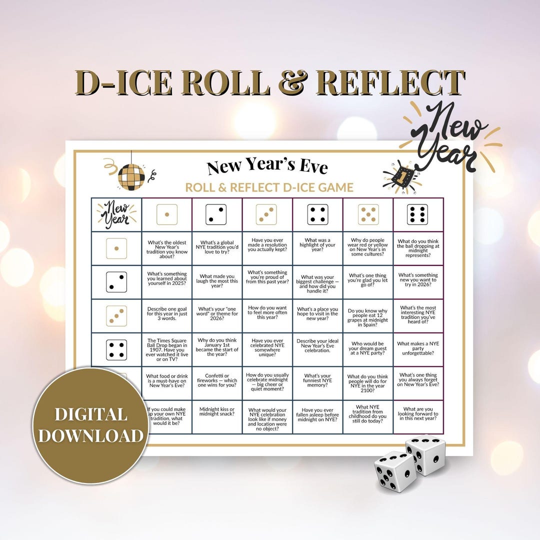 New Year’s Eve D-ICE Game Printable, Roll and Reflect Conversation Game ...