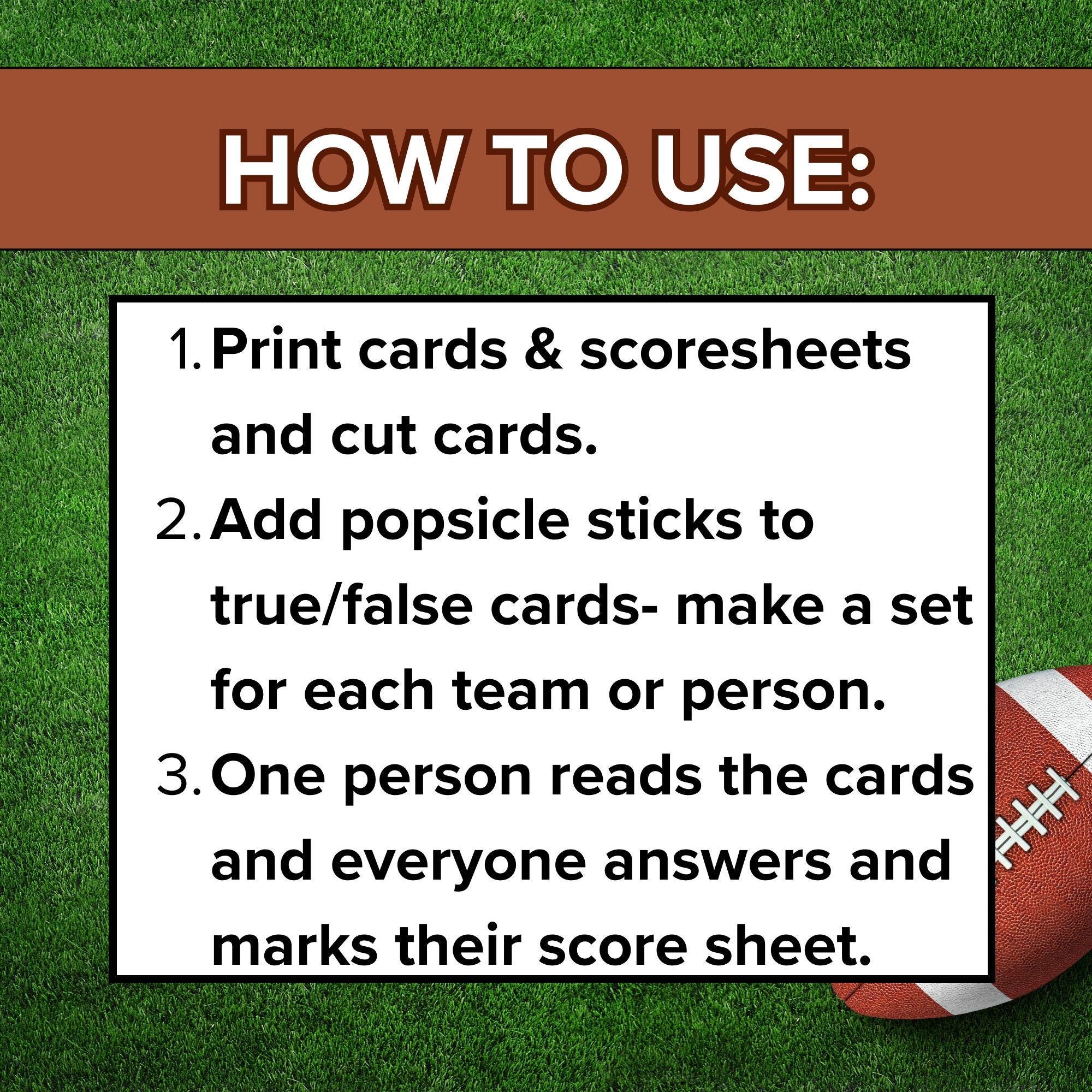 Football True or False Trivia Game, Printable Football Party Game for ...