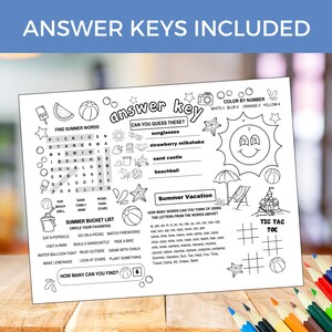 Summer Activity Placemats for Kids Printable PDF, Coloring, Crossword ...