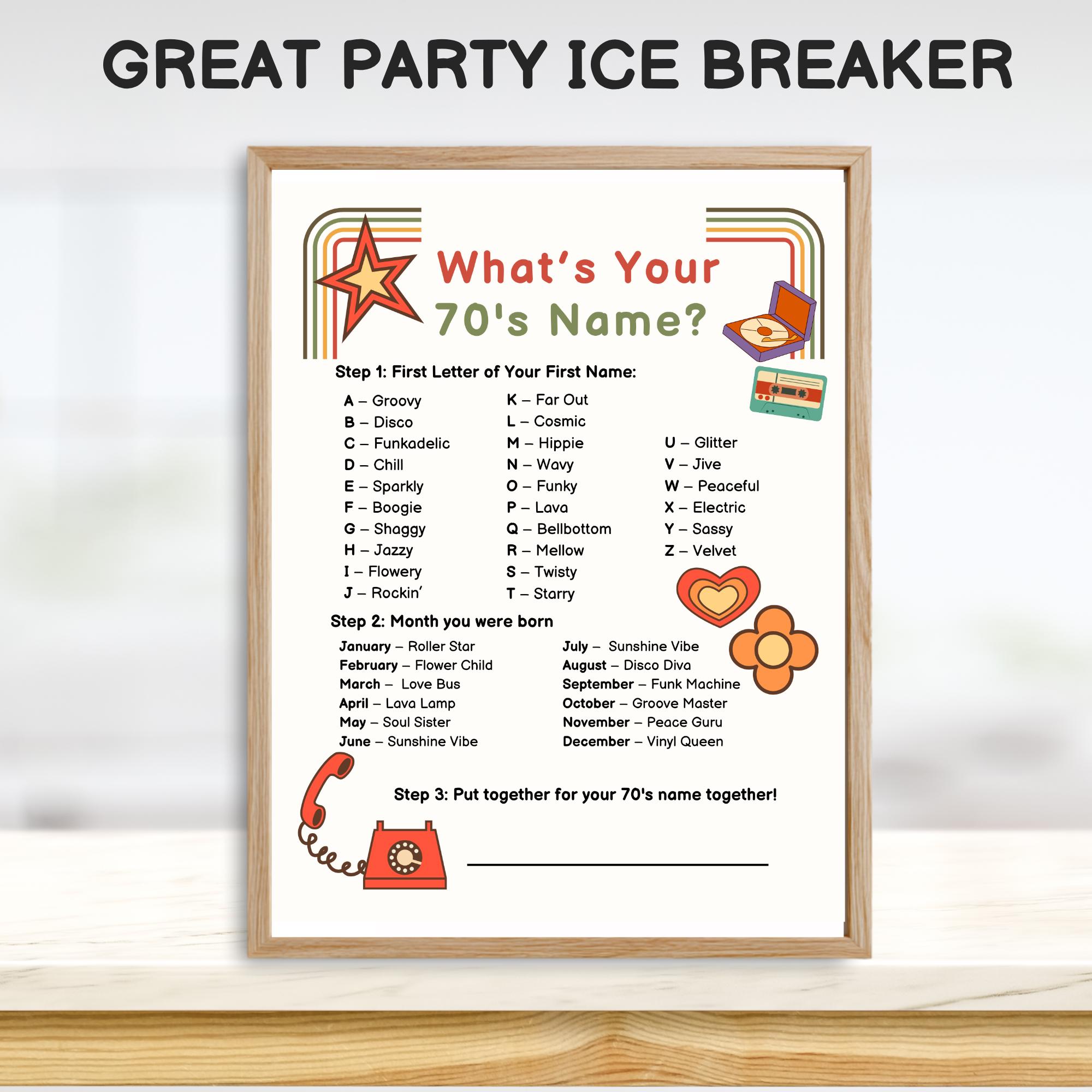 What’s Your 70s Name Icebreaker Game, Retro Party Printable, Instant ...