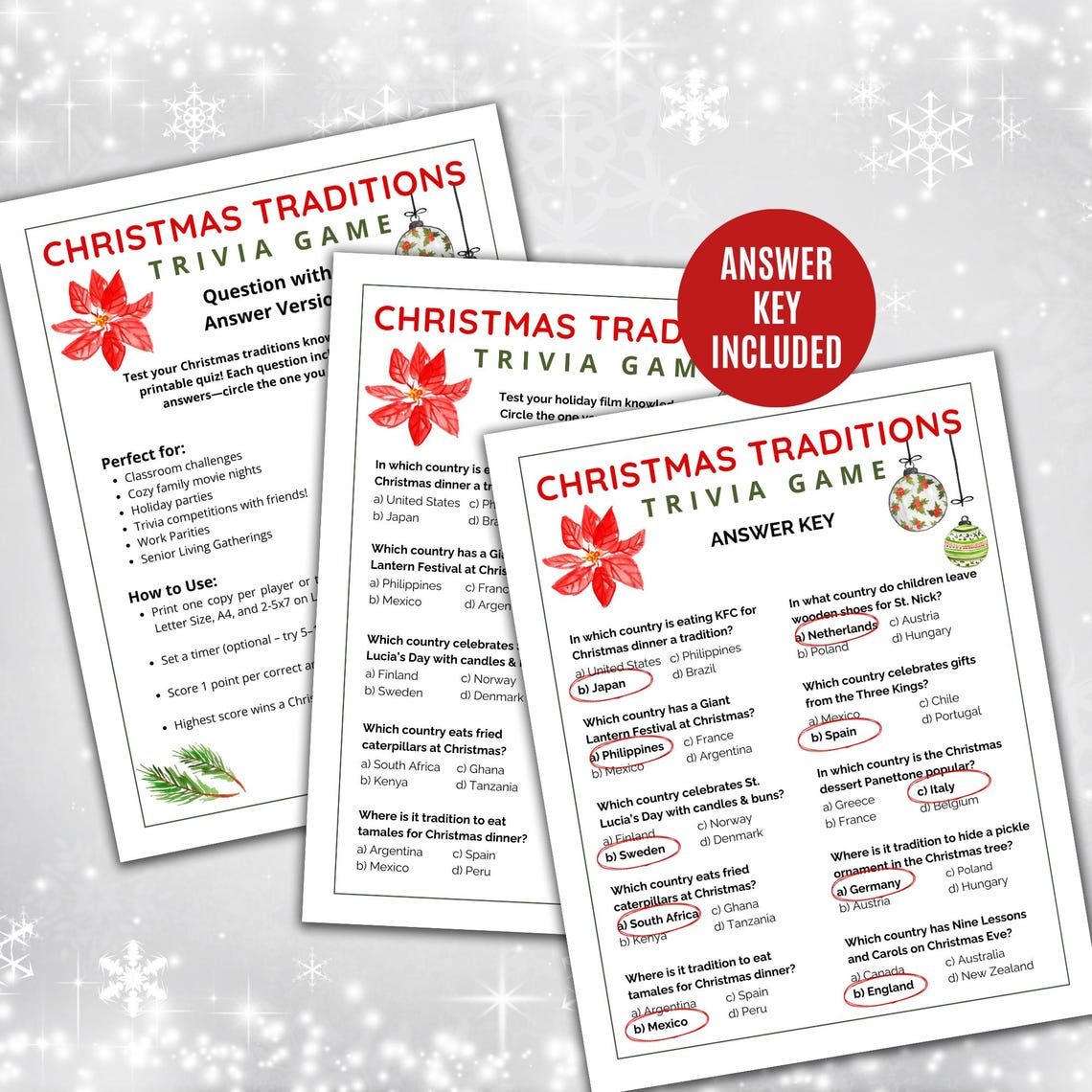 Christmas Traditions Trivia Game, Christmas Around the World Quiz ...