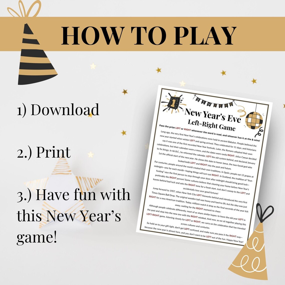 NYE Left-right Story Printable, New Year's Eve Party Game, Fun NYE ...
