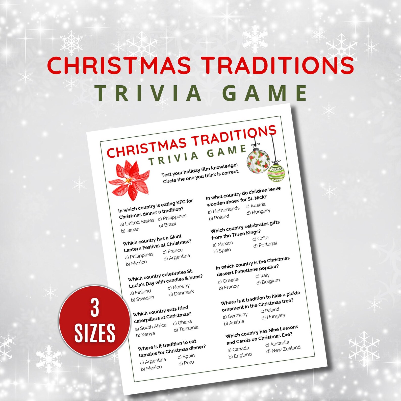 Christmas Traditions Trivia Game, Christmas Around the World Quiz ...