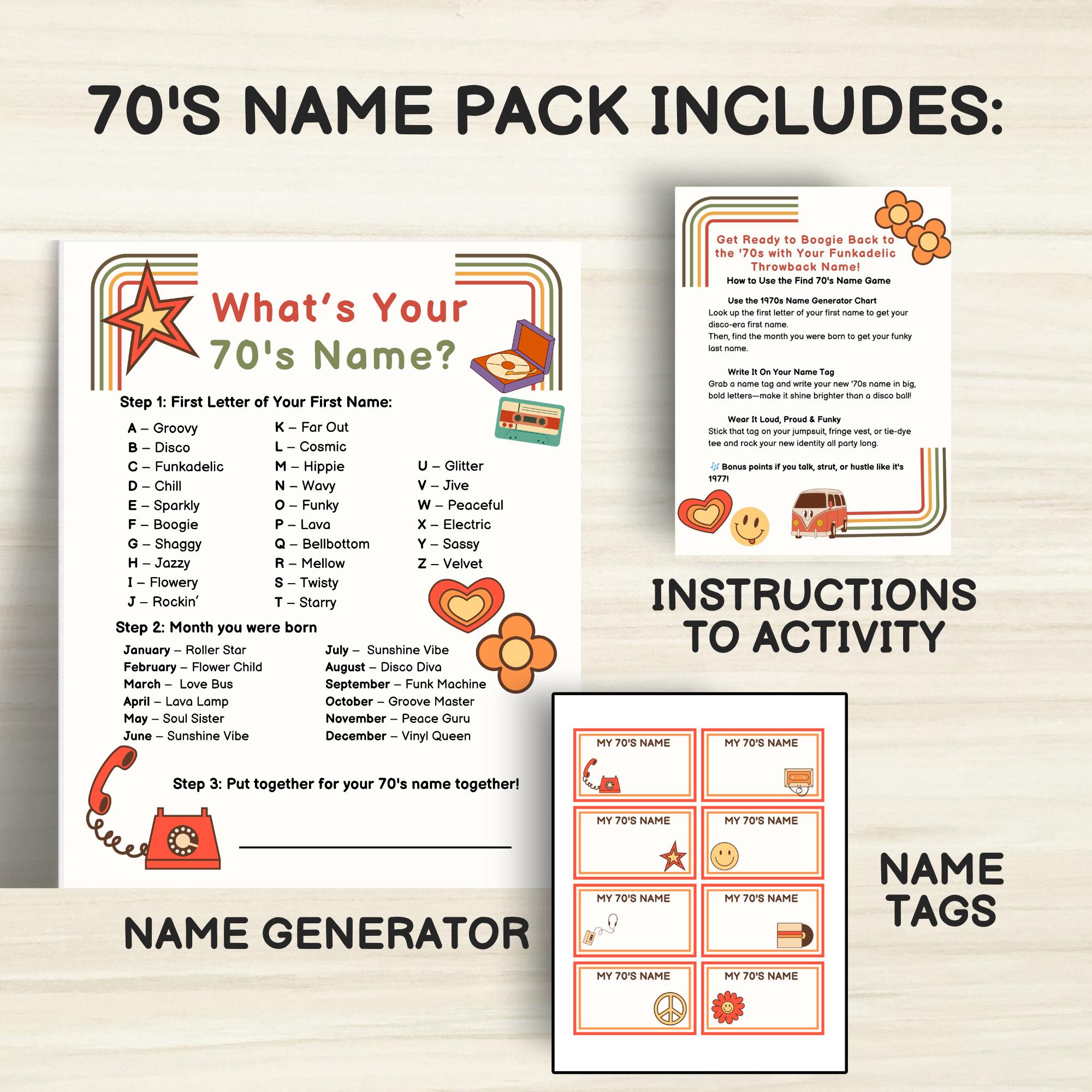 What’s Your 70s Name Icebreaker Game, Retro Party Printable, Instant ...