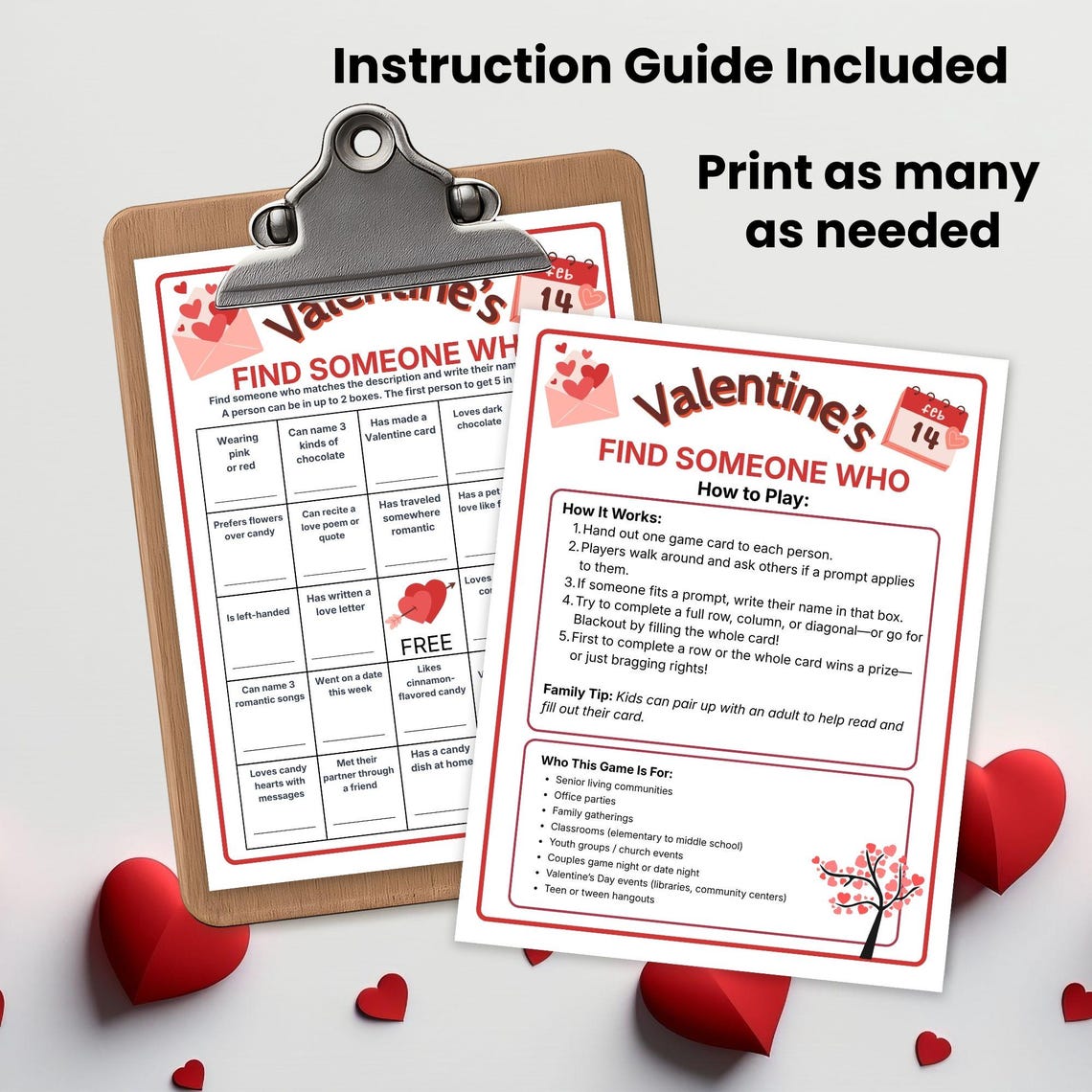 Valentine’s Day Find Someone Who Game, Ice Breaker Bingo, Find the ...