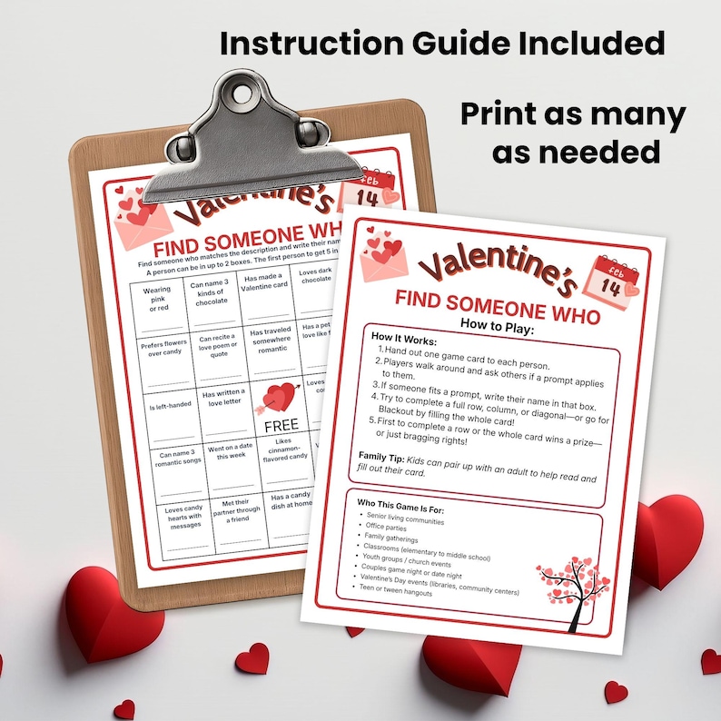 Valentine’s Day Find Someone Who Game, Ice Breaker Bingo, Find the ...