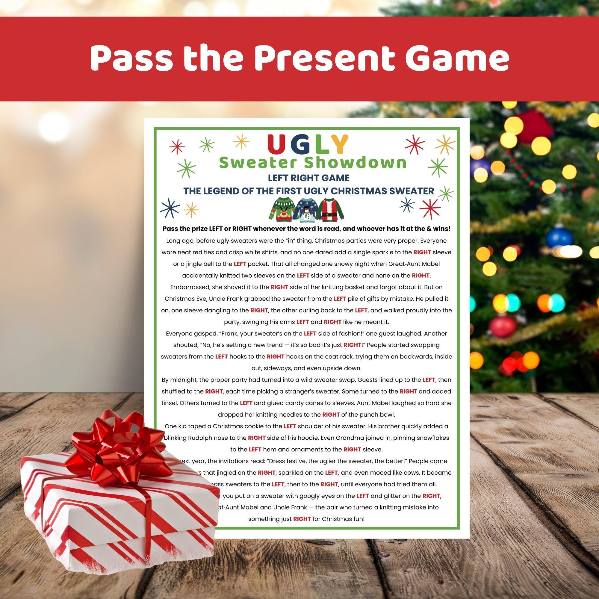 Ugly Sweater Left Right Christmas Game, Pass the Gift Game, Icebreaker ...
