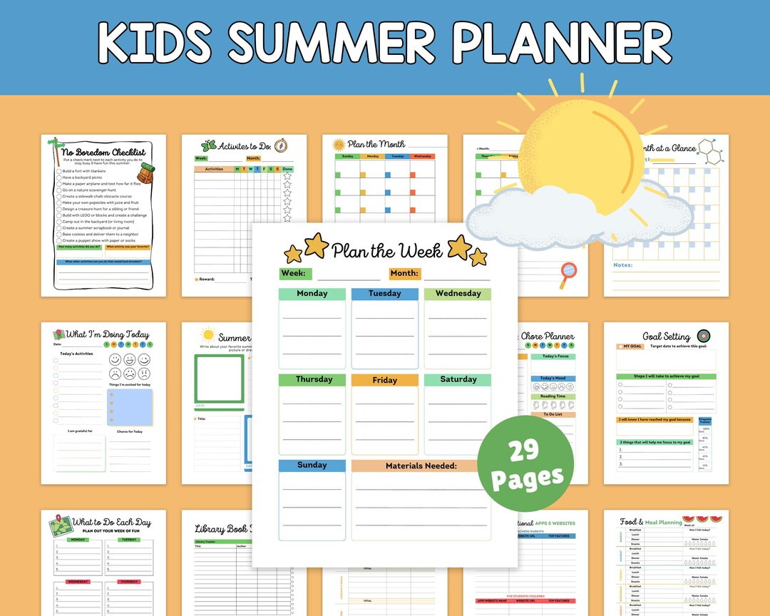 Printable Kids Summer Planner – Digital Organizer With Schedules, Chore ...
