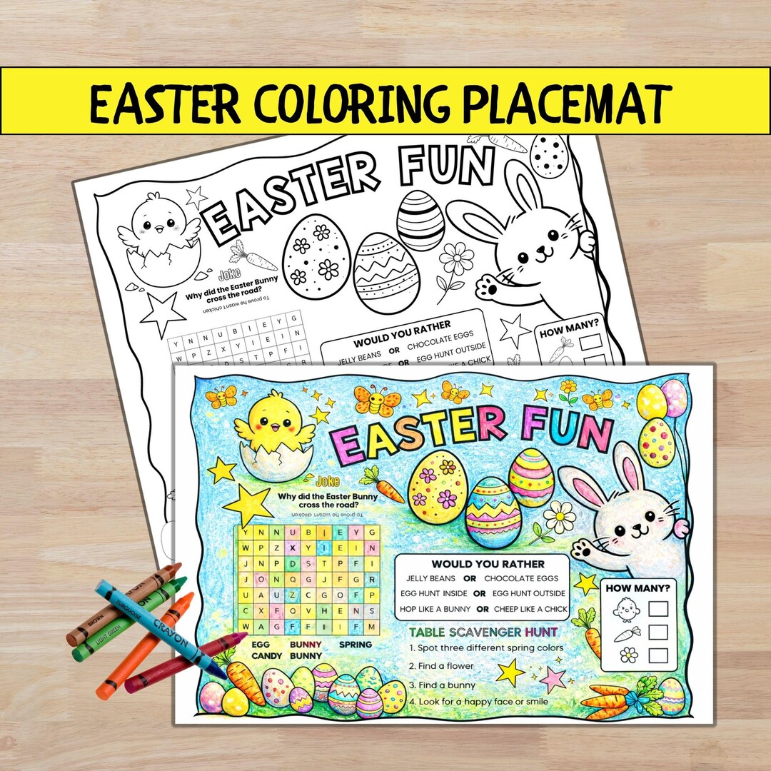 Easter Coloring Placemat for Kids, Printable Easter Activity, Kids ...