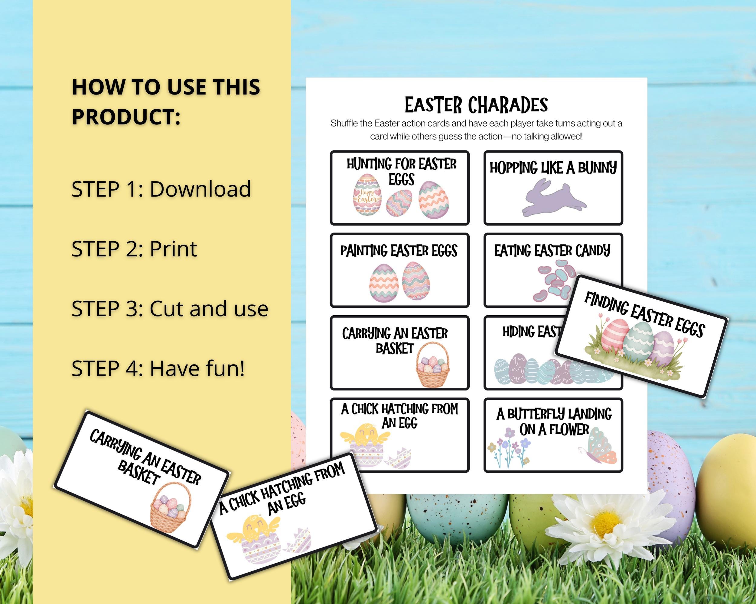 Easy Easter Charades Game for Kids, 20 Printable Cards With Instruction ...
