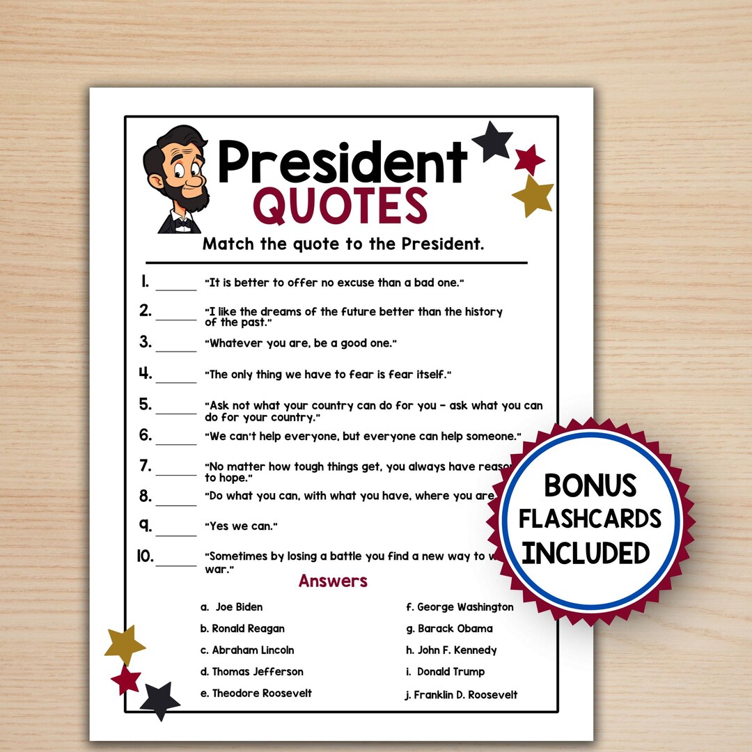 Presidents’ Day Quote Matching Game, U.S. Presidents + Famous Quotes ...