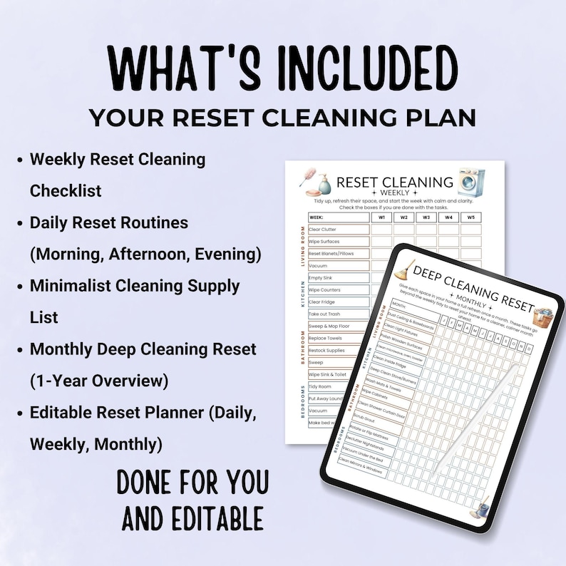 Weekly Cleaning Reset Planner Printable – Home Reset Checklist, Daily ...