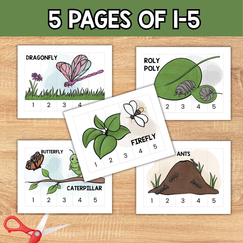 Bug Number Cutting Puzzles, Printable Fine Motor & Counting Activity, 1 ...