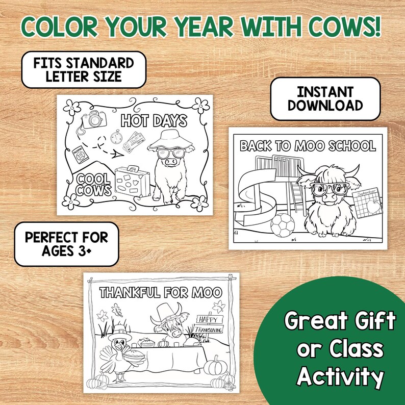 Highland Cow Coloring Printables, 12 Doodle Coloring Pages, Student ...