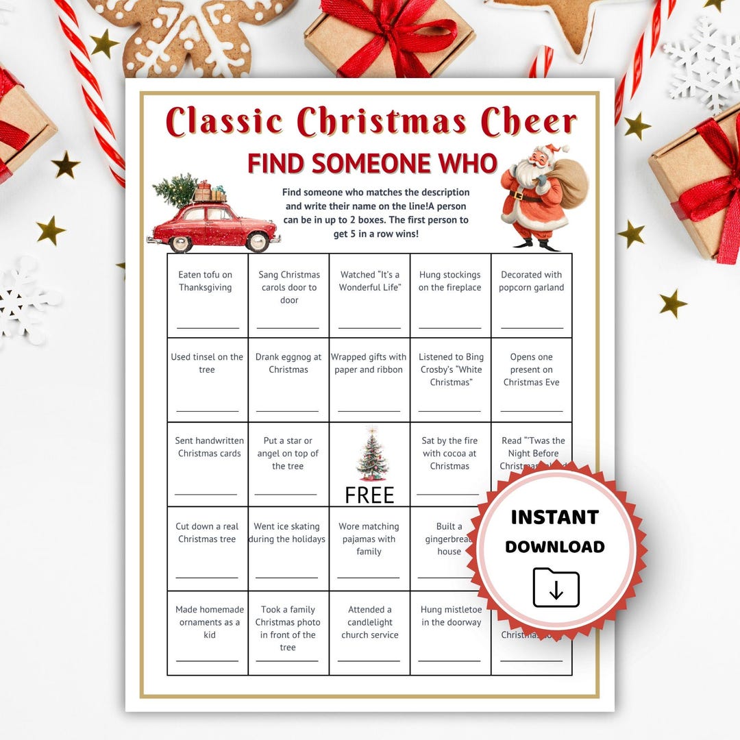 Classic Christmas Find Someone Who Game, Icebreaker Bingo Group ...