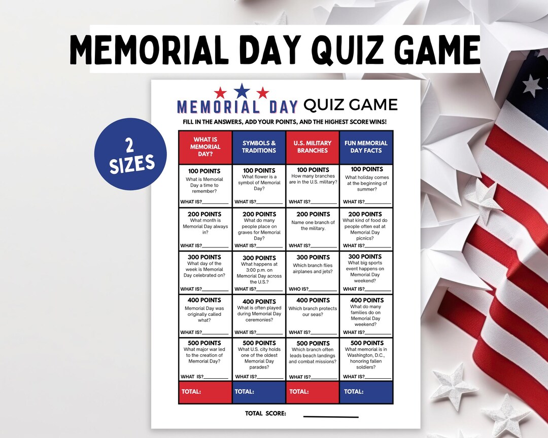 Printable Memorial Day Quiz Game for Adults and Families – Patriotic ...