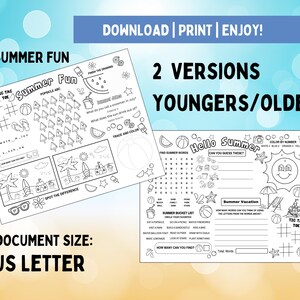 Summer Activity Placemats for Kids Printable PDF, Coloring, Crossword ...