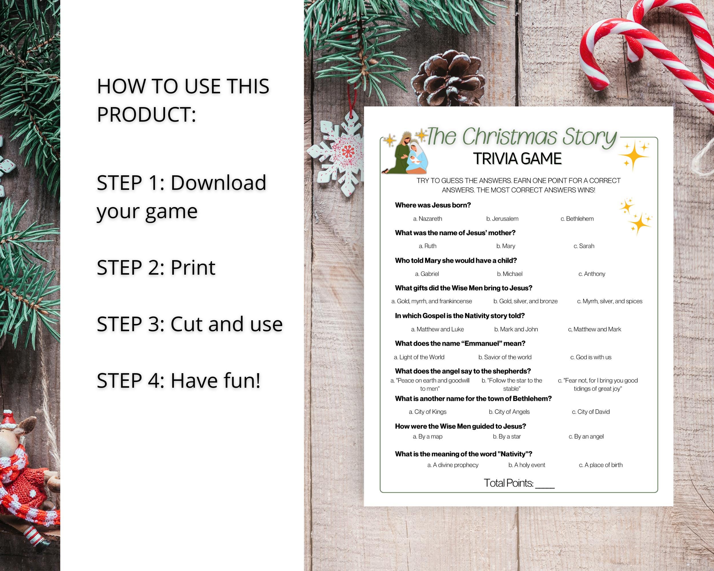 Christmas Nativity Trivia Game for Family Gatherings, Church Events ...