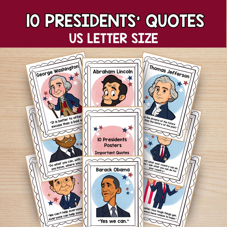 Presidents Day Posters for Kids, 20 US Presidents Posters - Facts ...