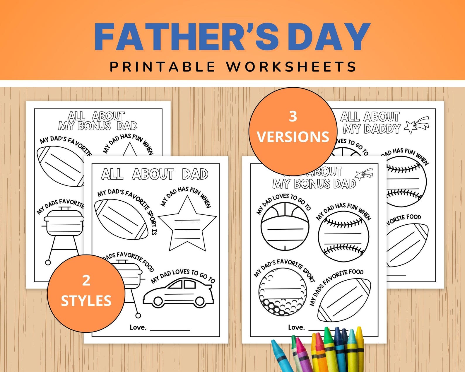 All About Dad Printable Worksheet for Kids for Dad, Daddy and Bonus Dad ...