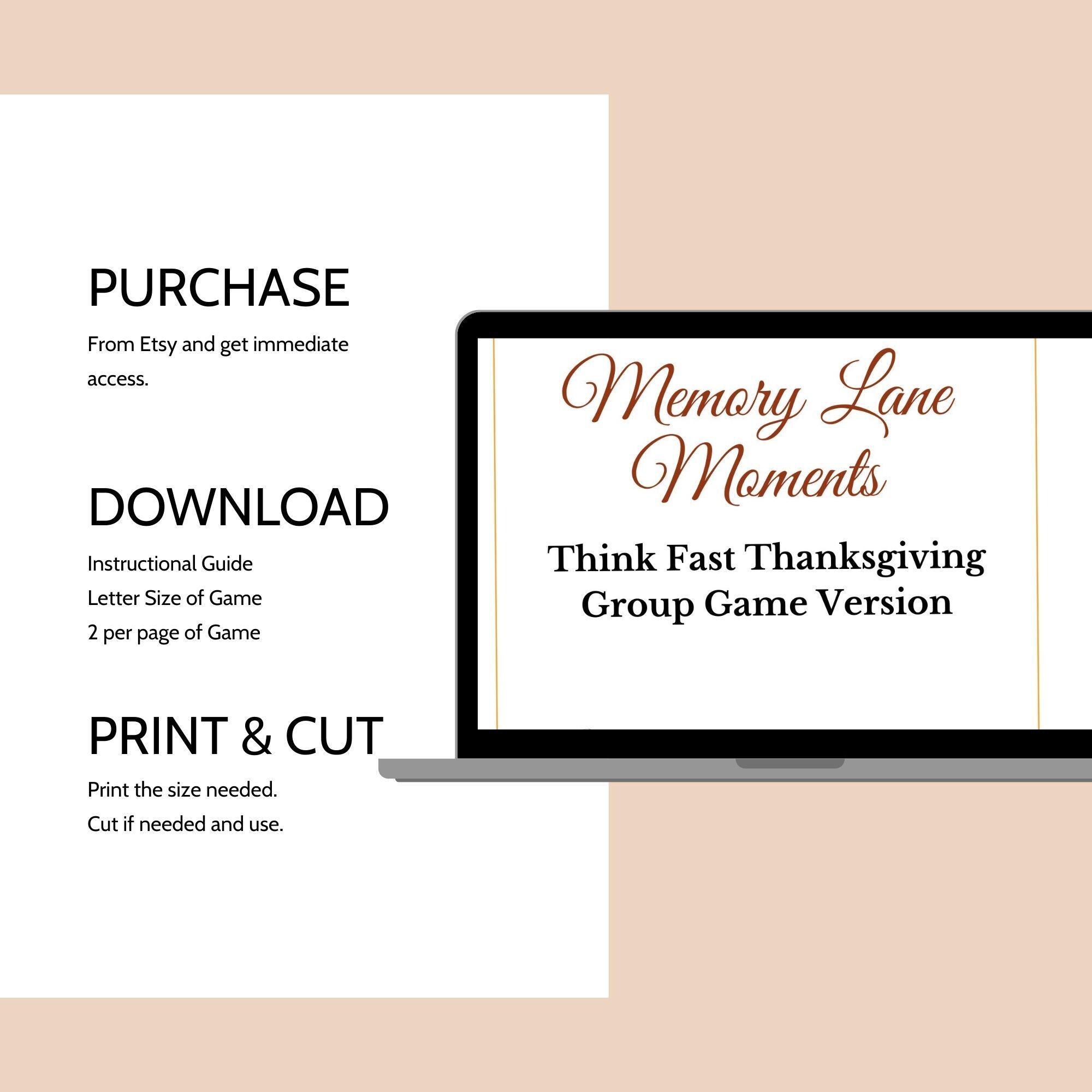 Thanksgiving Think Fast Game Pack, Thanksgiving Memory Lane Printable ...