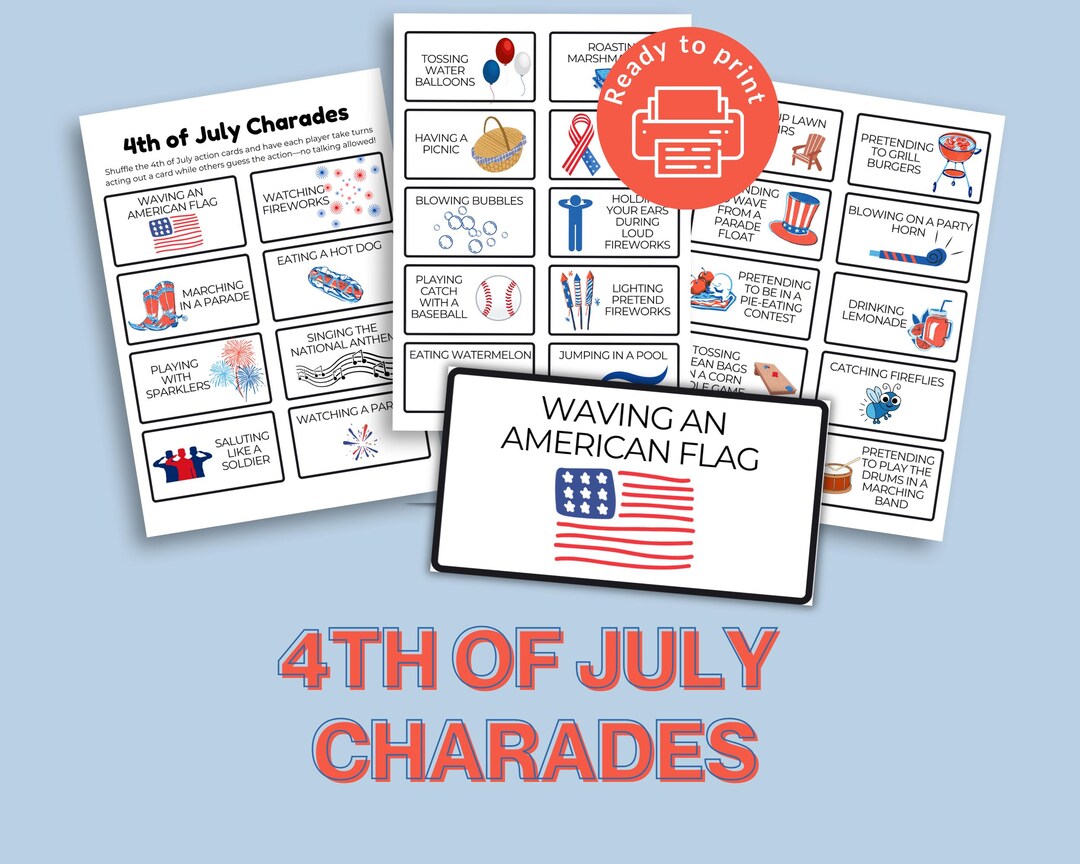 4th of July Charades Game Printable, Fun Independence Day Activity ...